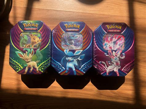 Mavin Pokemon Tin Set Of 3 Eevee Glaceon Gx Sylveon Leafeon New