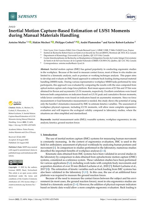 Pdf Inertial Motion Capture Based Estimation Of L5s1 Moments During