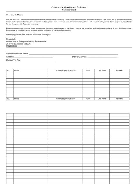 Canvass Sheet Blank Pdf