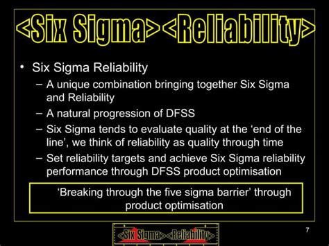 Six Sigma Reliability Overview Ppt
