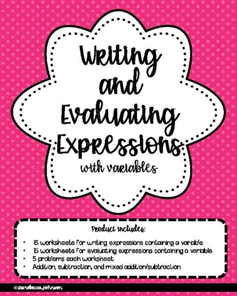 Writing And Evaluating Expressions With Variables By Rebecca Ratterman