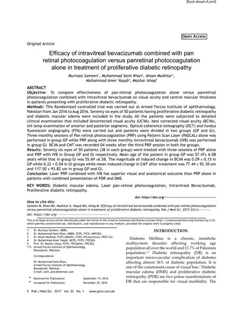 Pdf Efficacy Of Intravitreal Bevacizumab Combined With Pan Retinal