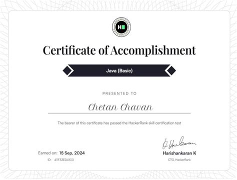 Passed Hackerrank And Earned A Certificate Chetan Chavan Posted On