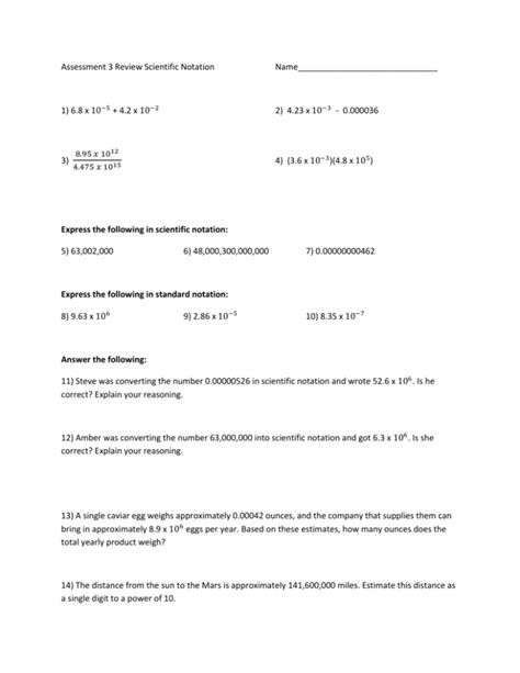 Scientific Notation Worksheet Review Practice