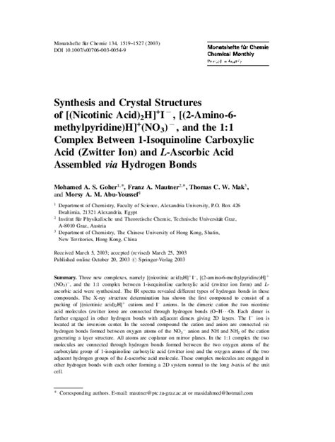 Pdf Neutral And Zwitterionic Polymorphs Of 2 P Tolylamino Nicotinic Acid Sudalai Kumar