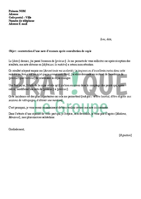 Lettre De Contestation Dune Note Dexamen Après Consultation De Copie