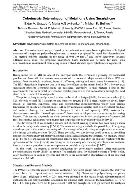 Colorimetric Determination Of Metal Ions Using Smartphone Scientificnet