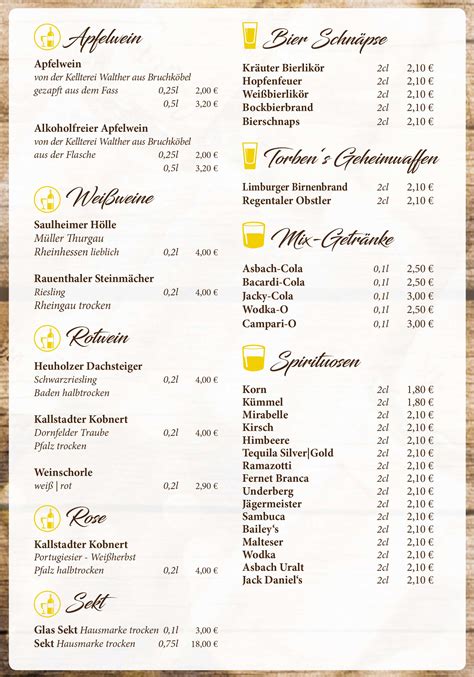 Speisekarte Hotel Zur Traube