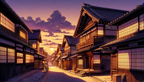 【フリー素材】日本の古い街並みの背景イラスト