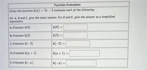 solved function evaluation given the function k x 7x−5