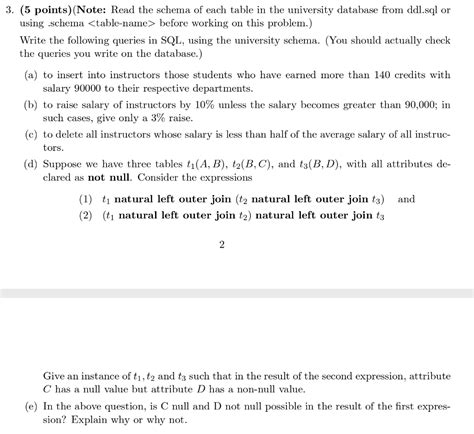 Solved 3 5 Pointsnote Read The Schema Of Each Table In