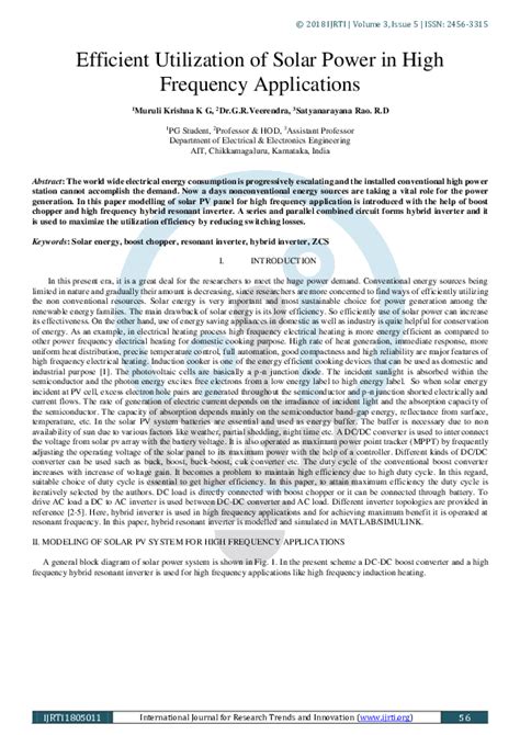 pdf efficient utilization of solar power in high frequency applications