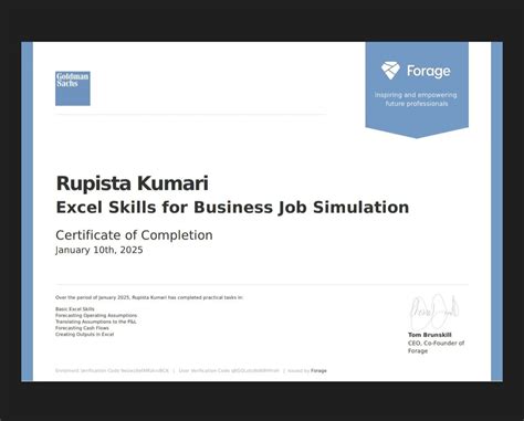 Goldmansachs Forage Excel Business Skills Certification Rupista K