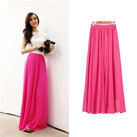 Women Chiffon Long Skirt Candy Color Pleated Women Skirts 2018 Summer