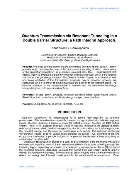Pdf Quantum Transmission Via Resonant Tunneling In A Double Barrier Structure A Path Integral