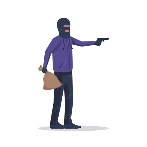 Premium Vector Armed Robber With A Gun Bandit In A Mask And A Money