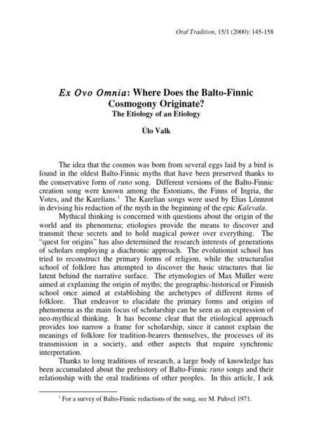 Ex Ovo Omnia Where Does The Balto Finnic Cosmology Originate Pdf Vedas