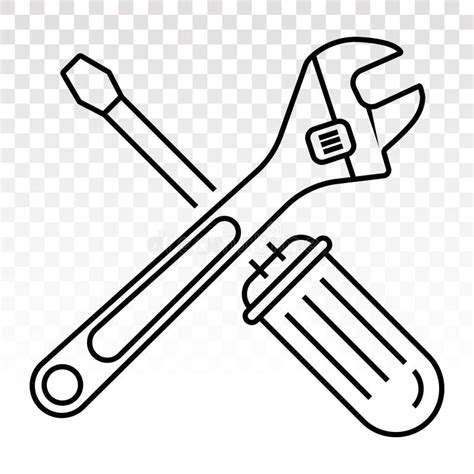 Screwdriver And Wrench Repair Tool Vector Line Art Icon On A Transparent Background Stock Vector