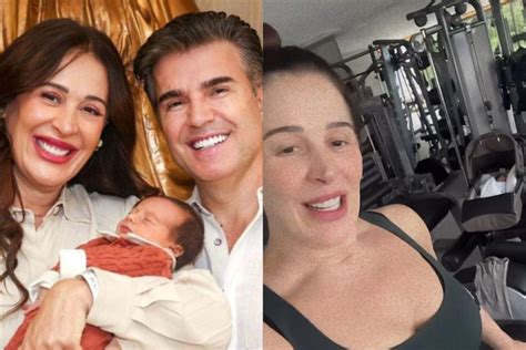 Claudia Raia leva o filho recém nascido Luca à academia um mês após o parto Pais e Filhos