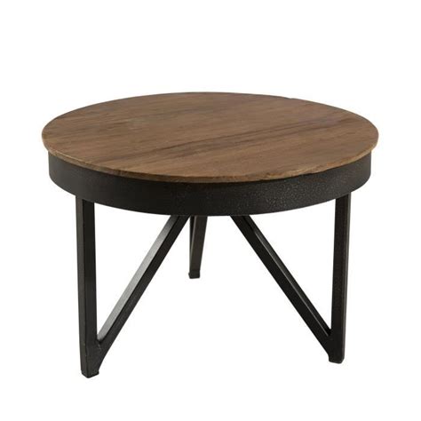 Table basse ronde style industriel en bois teck pieds en métal Ø 50