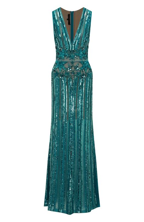 Платье с отделкой пайетками Elie Saab цвет бирюзовый купить в ЦУМ ...