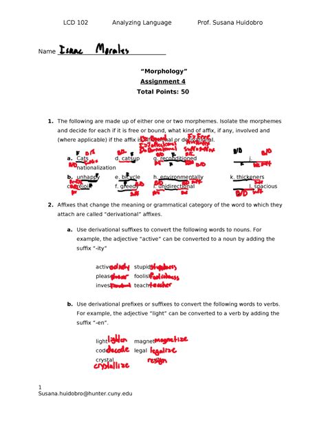 Assignment Morphology Lcd 102 Analyzing Language Prof Susana