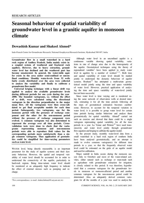Pdf Seasonal Behaviour Of Spatial Variability Of Groundwater Level In