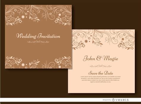 Descarga Vector De Invitación De Boda Floral Marrón