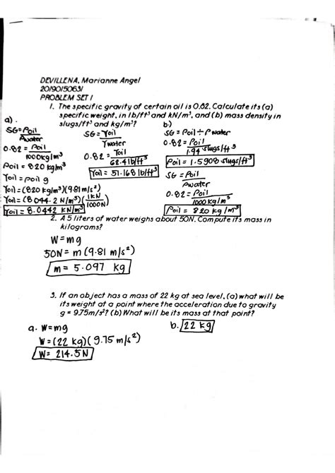 problem set number 1 properties of fluids docsity
