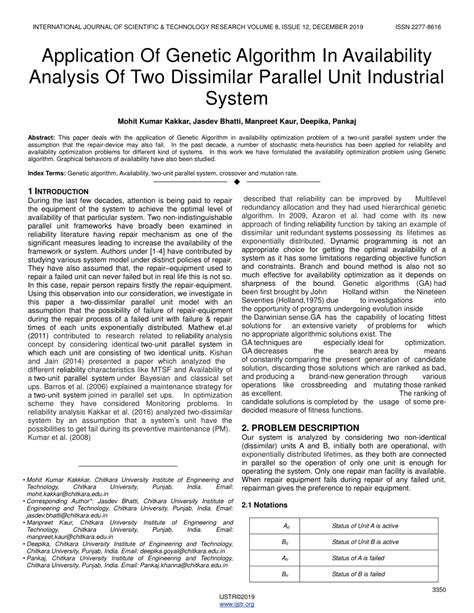 Pdf Application Of Genetic Algorithm In Availability Analysis Of Two