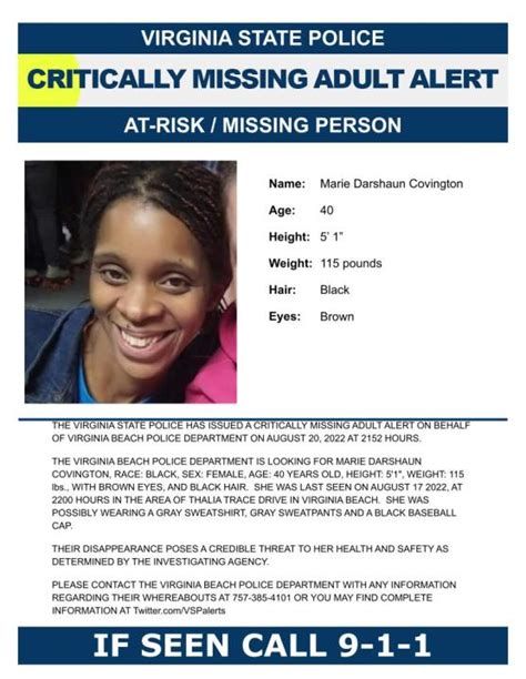Critically Missing Adult Alert Cancelled For Woman In Vb