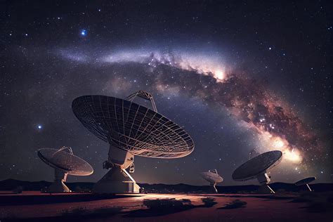 Astronomy Deep Space Radio Telescope Arrays At Night Pointing Into