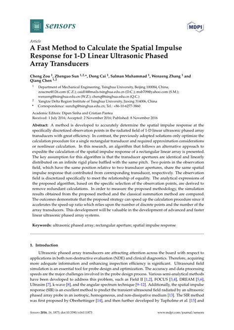 pdf a fast method to calculate the spatial impulse response for 1 d