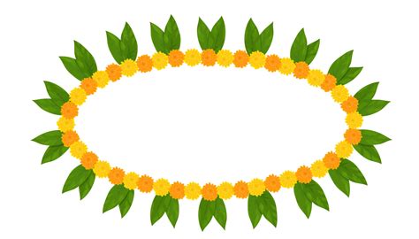 Traditional Indian Flower Garland Frame With Marigold Flowers And Mango