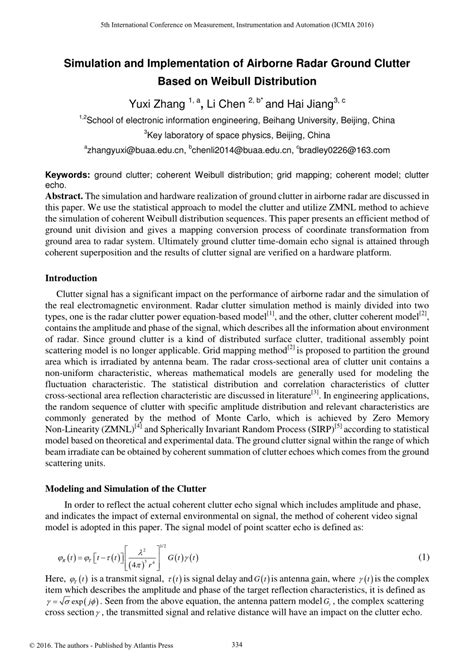 Pdf Simulation And Implementation Of Airborne Radar Ground Clutter Based On Weibull Distribution