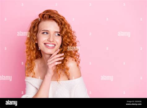 Photo Of Young Attractive Girl Happy Positive Smile Hand Touch Chin