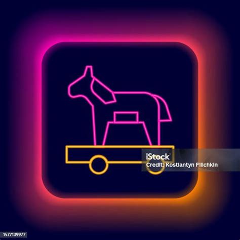 검은 배경에 고립 된 빛나는 네온 라인 트로이 목마 아이콘 다채로운 개요 개념 벡터 개념에 대한 스톡 벡터 아트 및 기타 이미지 개념 고대의 그리스 문화 Istock