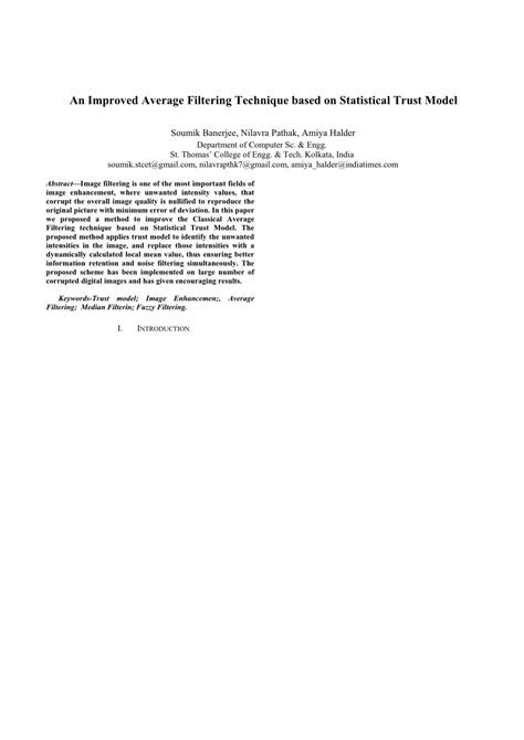 Pdf An Improved Average Filtering Technique Based On Statistical Trust Model
