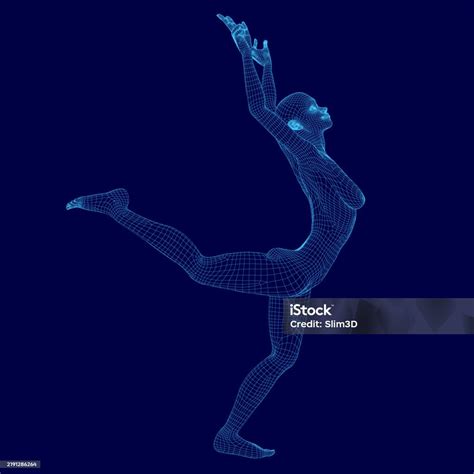 여자는 팔을 뻗은 채 공중에서 춤을 추고 있습니다 이미지는 파란색이고 여성이 주요 초점입니다 Championship에 대한 스톡 벡터 아트 및 기타 이미지 Istock