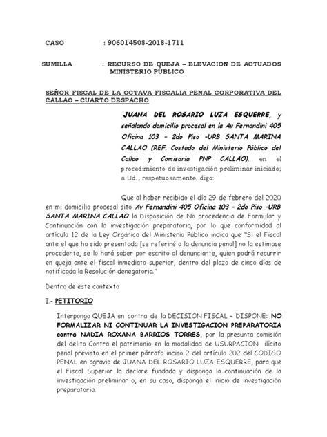Recurso De Queja De Derecho 2020 Con Fecha Pdf Posesión Ley