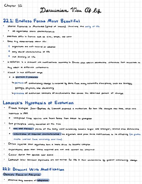 Biol 1111 Chapter 22 Notes Chapter 22 Darwinian View Of Life 22 1