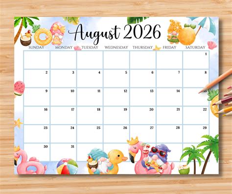 Editable August 2026 Calendar Printable Monthly Planner Pdf Letter