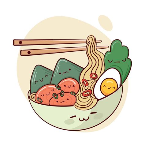 Dibujar Sopa De Ramen Kawaii Divertida En Una Ilustración De Vector De