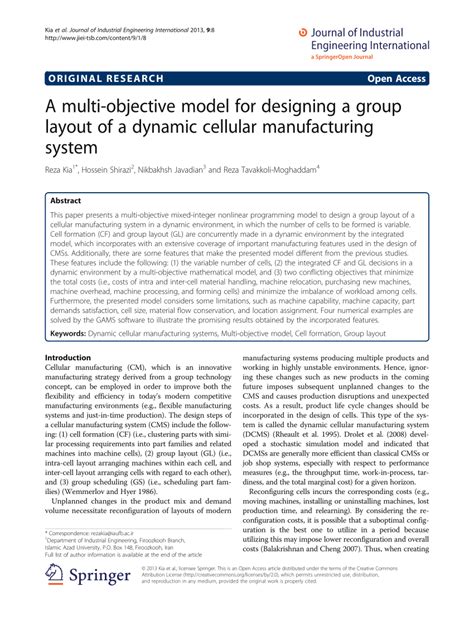Pdf A Multi Objective Model For Designing A Group Layout Of A Dynamic