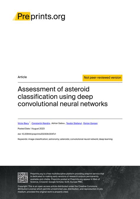 Pdf Assessment Of Asteroid Classification Using Deep Convolutional Neural Networks