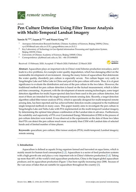 Pdf Pen Culture Detection Using Filter Tensor Analysis With Multi Temporal Landsat Imagery