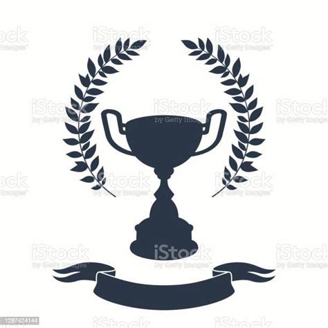 트로피 컵 실루엣 월계수 화환과 리본이 있는 어워드 컵의 블랙 실루엣이 흰색 배경 1위에 대한 스톡 벡터 아트 및 기타 이미지