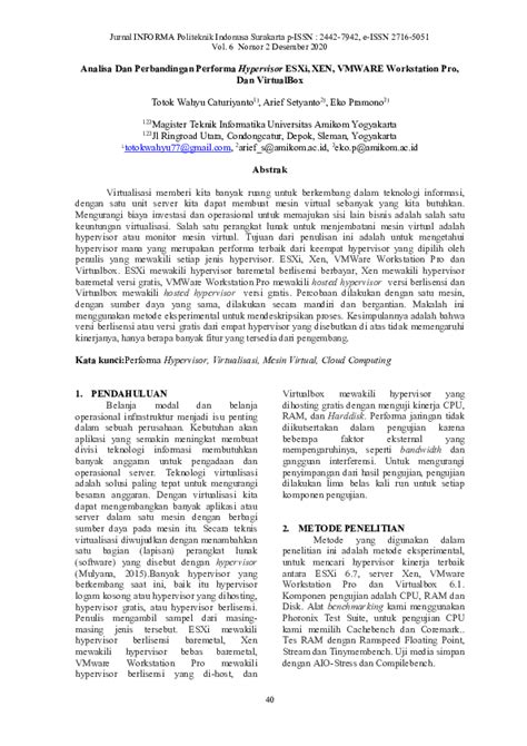 Pdf Analisa Dan Perbandingan Performa Hypervisor Esxi Xen Vmware Workstation Pro Dan
