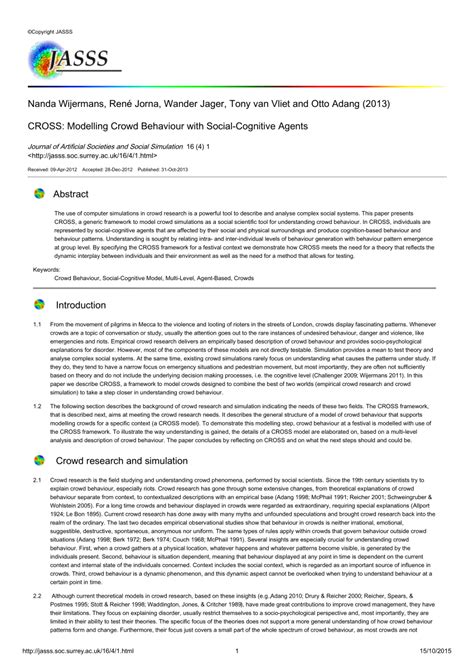 Pdf Cross Modelling Crowd Behaviour With Social Cognitive Agents