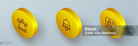 등색 선 천사 크리스마스 울림 벨과 엽서 아이콘을 설정합니다 벡터 3차원 형태에 대한 스톡 벡터 아트 및 기타 이미지 3차원 형태 고풍스런 공휴일 Istock